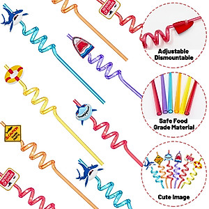 24Pcs Reusable Shark Straws -Plastic Crazy Straws Ocean Sea Birthday Party Favors Supplies with 2Pcs Cleaning Brush for Kids Boys Girls Gifts