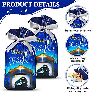 Funrous 50 Pcs Christmas Nativity Gift Bags Christmas Drawstring Plastic Bag Bulk Religious Gift Bags with Ties Xmas Holy Gift Wrapping Sacks for Birthday Party Treat Candy Goody Christmas Presents