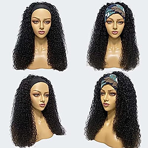 IVCoco Headband Wig Human Hair for Black Women, 180% Density Deep Curly Human Hair Headband Wig, 10A Grade Brazilian Human Hair Machine Made Headband Human Hair Wig(22, Natural Color)