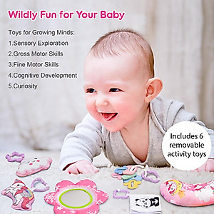 BATTOP Baby Activity Gym Play Mat,Tummy Time Mat Baby Gym with Sensory Rattle Toys&Tummy Time Pillow,for Sensory Motor Skill Development,Newborn Shower Gift