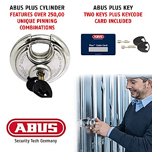 ABUS Diskus 20/70 Heavy Duty Stainless Steel Disk Padlock - Rustproof Circle Storage Lock with 3/8" Shackle - Made in Germany - Keyed Different