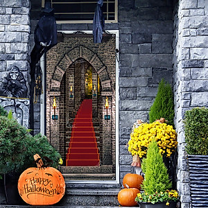 Blulu 3D Castle Entrance Door Banner Castle Entrance Door Cover Large Fabric Medieval Themed Stone Backdrop Gothic Birthday Photo Background for Potter Themed Vampire Halloween Party Decor 6.5 x 3 Ft