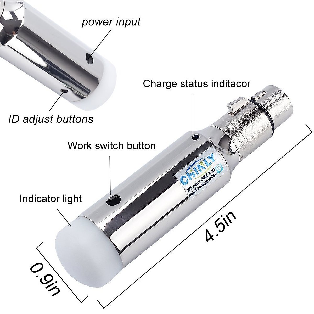CHINLY 8pcs DMX512 DMX Dfi DJ 2.4G 7 Charging Wireless Receiver Built-in Battery & 1 Transmitter LED Lighting Control for LED Stage Par Party Light