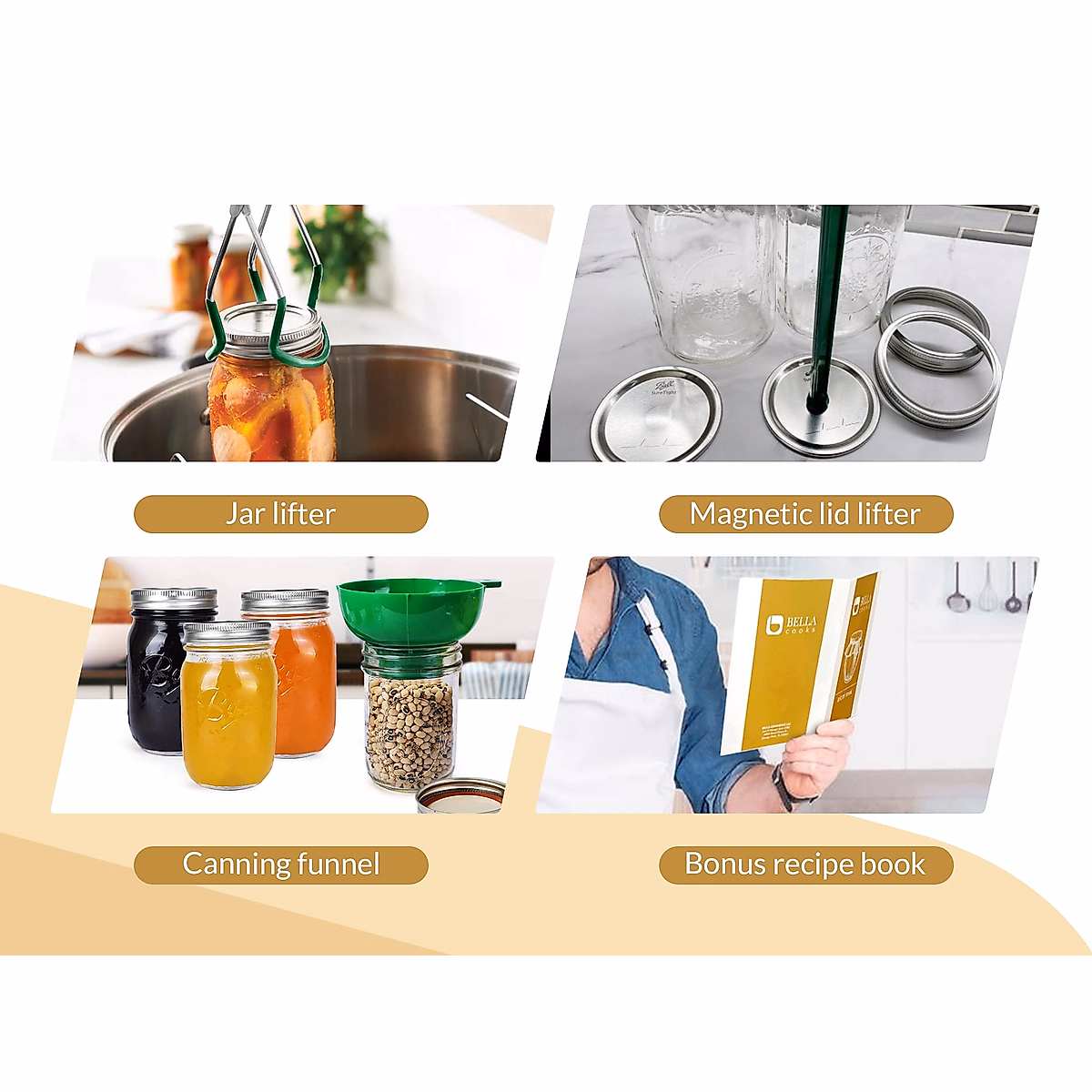 BELLA COOKS Canning Supplies Starter Kit - 7-in-1 Canning Set - Incl. Canning Funnel, Canning Rack, Canning Jar Lifter, Jar Wrench, Tongs & more