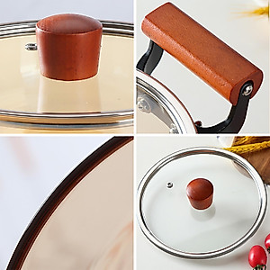 Hgjgwqh Glass Simmer Pot with Lid, Glass Pots for Cooking with Cover and Wooden Handle High Borosilicate Stovetop Cooking Pot for Pasta Noodle Soup Milk Baby Food, Amber, Glass Cookware,3L