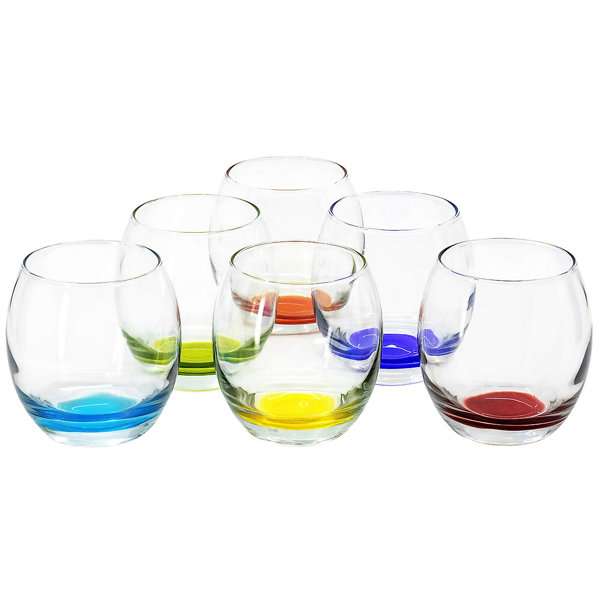 Red Co. Small 13.75 oz Multicolored Drinking Glass Set of 6 for Water, Beverage, Cocktail, Mixed Drinks