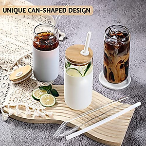 20 OZ Glass Cups with Bamboo Lids and Straws - Beer Can Shaped Drinking Glasses with Silicone Protective Sleeve Set, Iced Coffee Glasses, Cute Tumbler Cup for Water, Smoothie, Boba Tea, Gift - 2 Pack