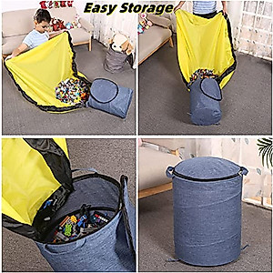 Toy Storage Organizer and Play Mat,Clothes Storage Basket Dirty Clothes Basket Children'S Toy Storage Basket,Foldable Canvas Basket,Auto Pop up for Quick Storage(Blue)