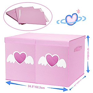 Large Toy Box Chest,Collapsible Sturdy Storage Bins with Lids,Large Kids Toy Storage Organizer Boxes Baskets for Kids,Boys,Girls,Toddler,Nursery Room,Playroom((Light Pink Heart)