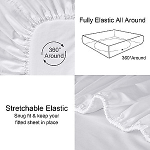 PHF 100% Garment Washed Cotton Fitted Sheet Full Size - Cozy Cloud Soft Linen Like Bottom Sheet Only with Elastic Deep Pockets, Easy Fit Breathable Warm not Shrink,54"x 75",White,No Pillowcase