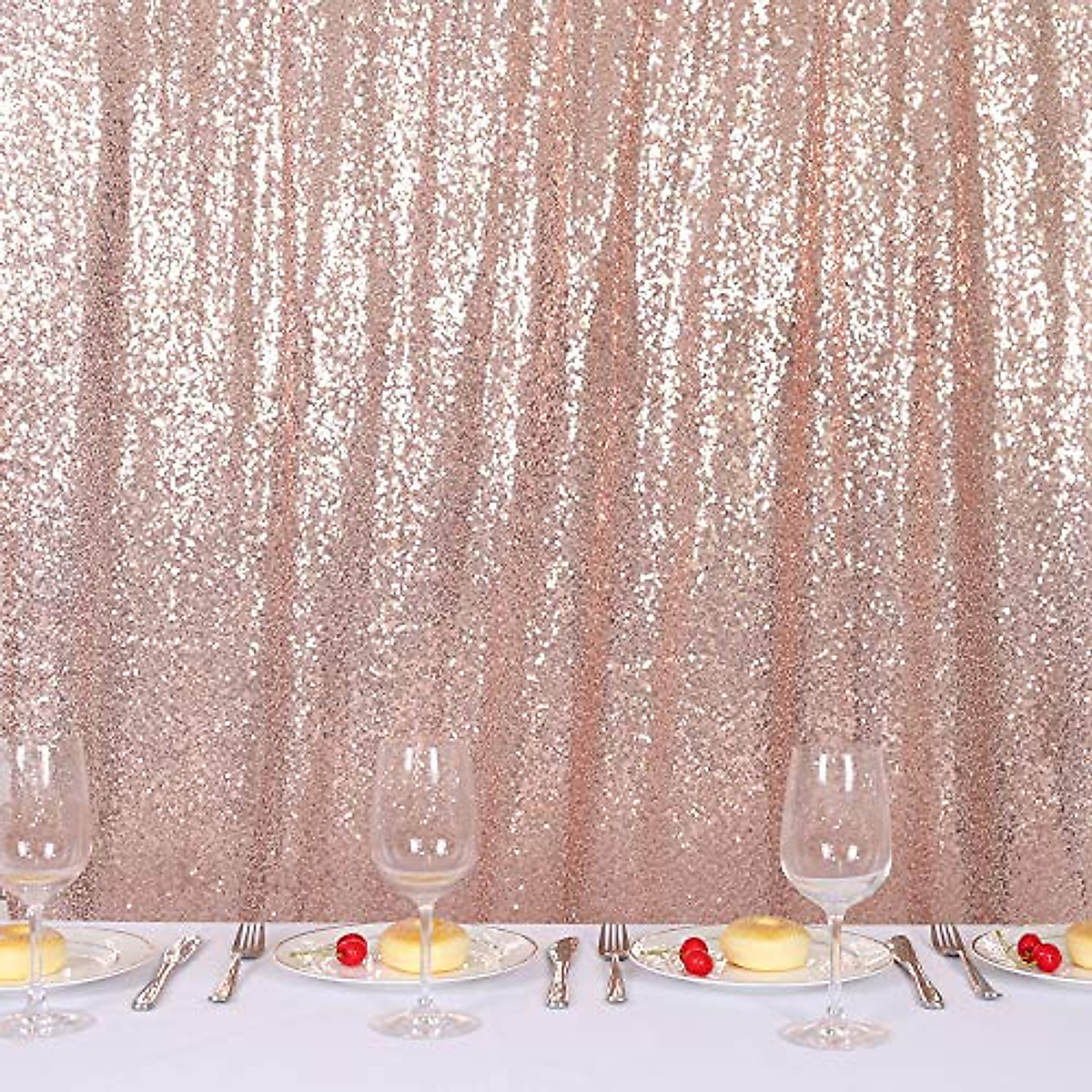 TRLYC Rose Gold Sequin Backdrop Curtains 2 Panels 2x8ft Glitter Rose Gold Curtains Decoration for Wedding Dirthday Party Christmas