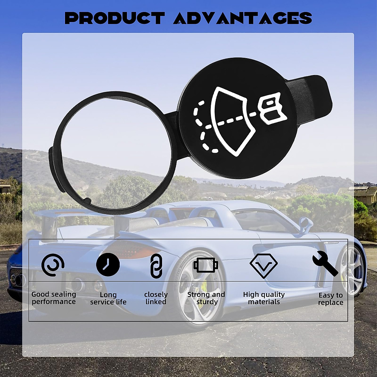 Windshield Wiper Washer Fluid Reservoir Tank Bottle Cap Replacement Parts OEM # 12767700 13227300 19172571 12788573, Compatible with GMC Chevrolet Cadillac Buick (Black)