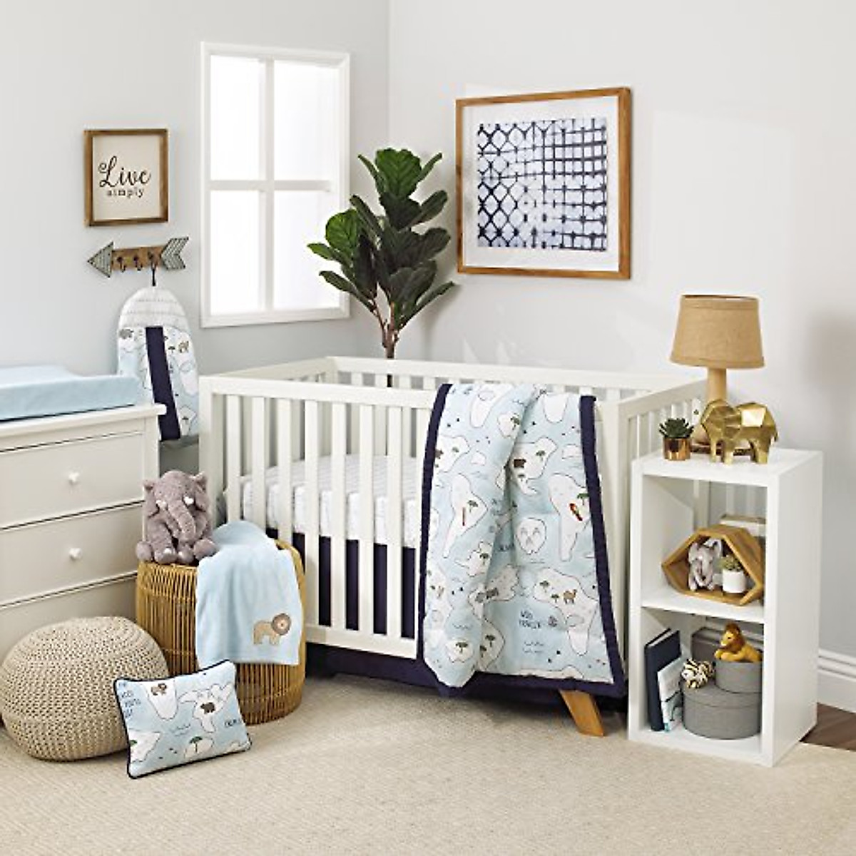 NOJO Dreamer Little Explorer World Map 8 Piece Nursery Crib Bedding Set, Navy Blue/Light Blue/White