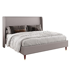 Jocisland Upholstered Bed Frame Queen Size Platform Bed with Wingback Headboard/No Box Spring Needed/Easy Assembly/Light Grey