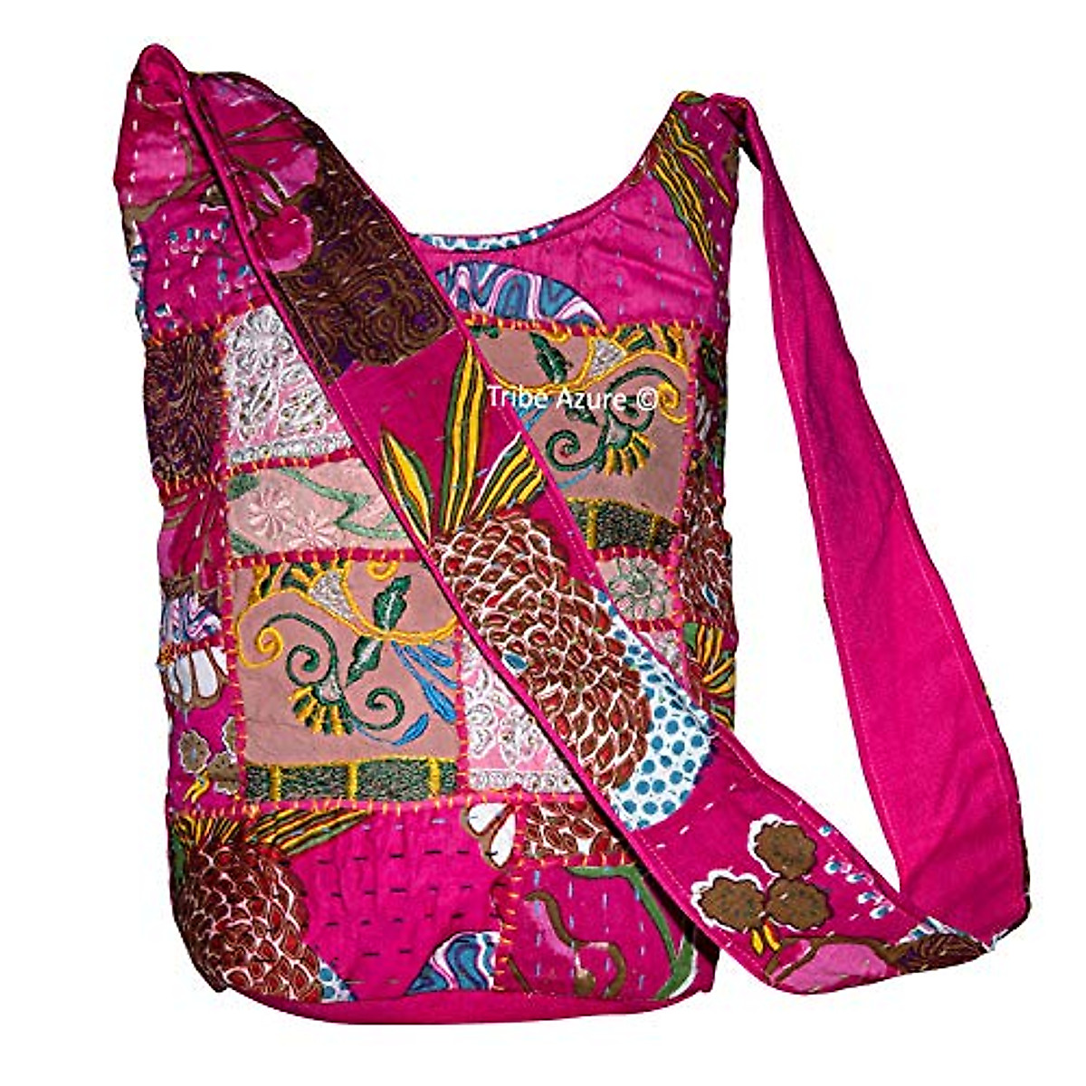 Tribe Azure Pink Large Floral Hobo Sling Shoulder Bag Cross Body Market Travel Fashion School Roomy