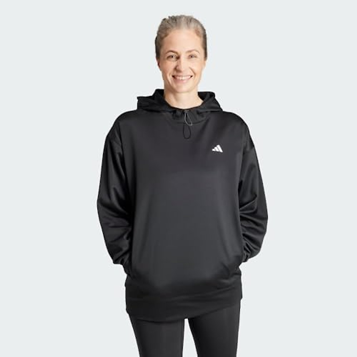 adidas Women's Aeroready Game and Go Fleece Hoodie, Black/White, Medium