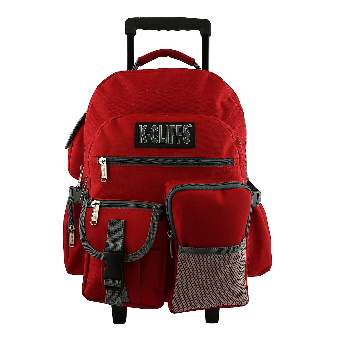 K-Cliffs Rolling Backpack Deluxe Wheeled Daypack School Student Bookbag with Wheels | Red