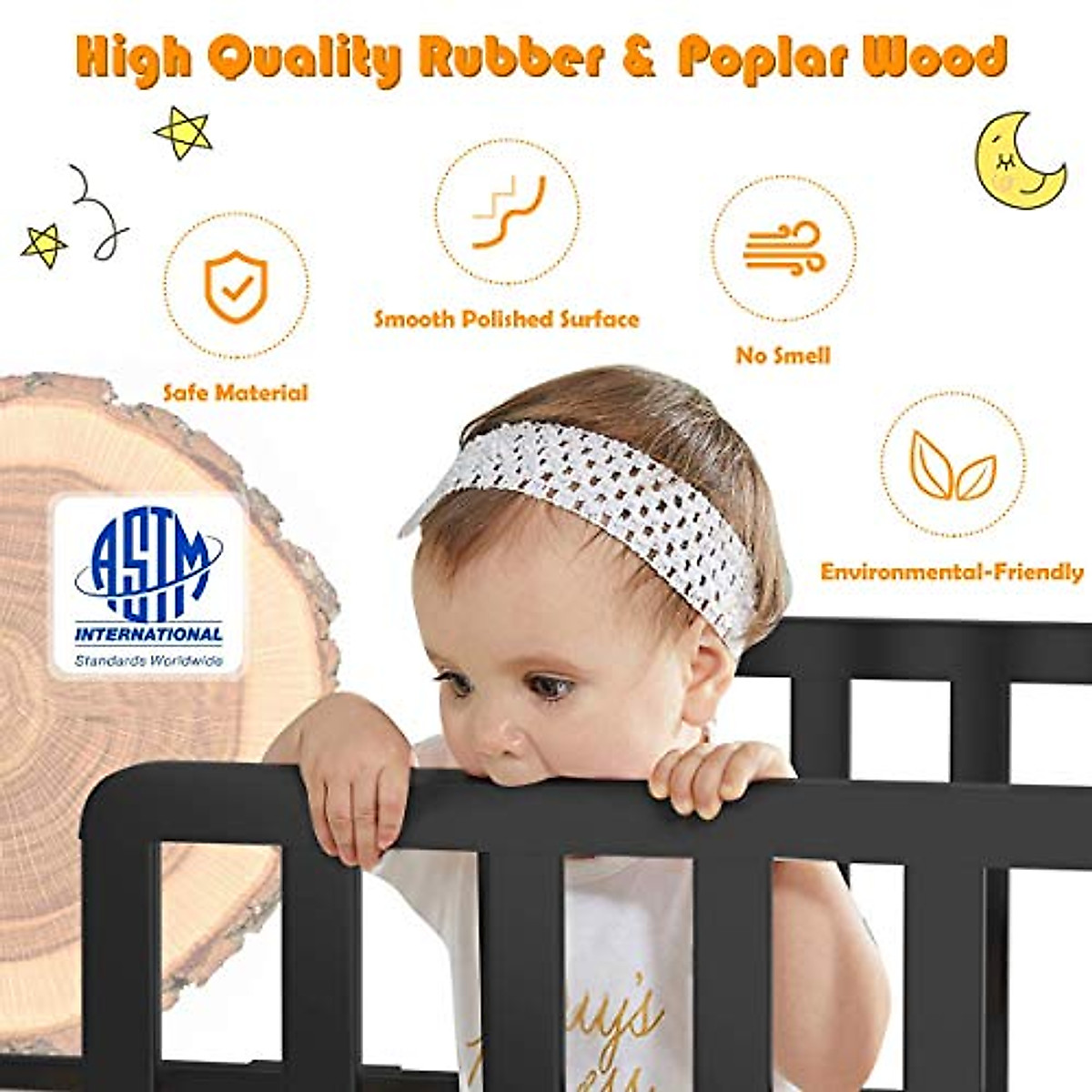 Costzon Toddler Bed, Classic Wood Kids Bed Frame w/Double Safety Guardrail, Low to Floor Design, Wooden Slat Support, Fits Full Size Crib Mattress, Bedroom Furniture for Boys & Girls (Black)