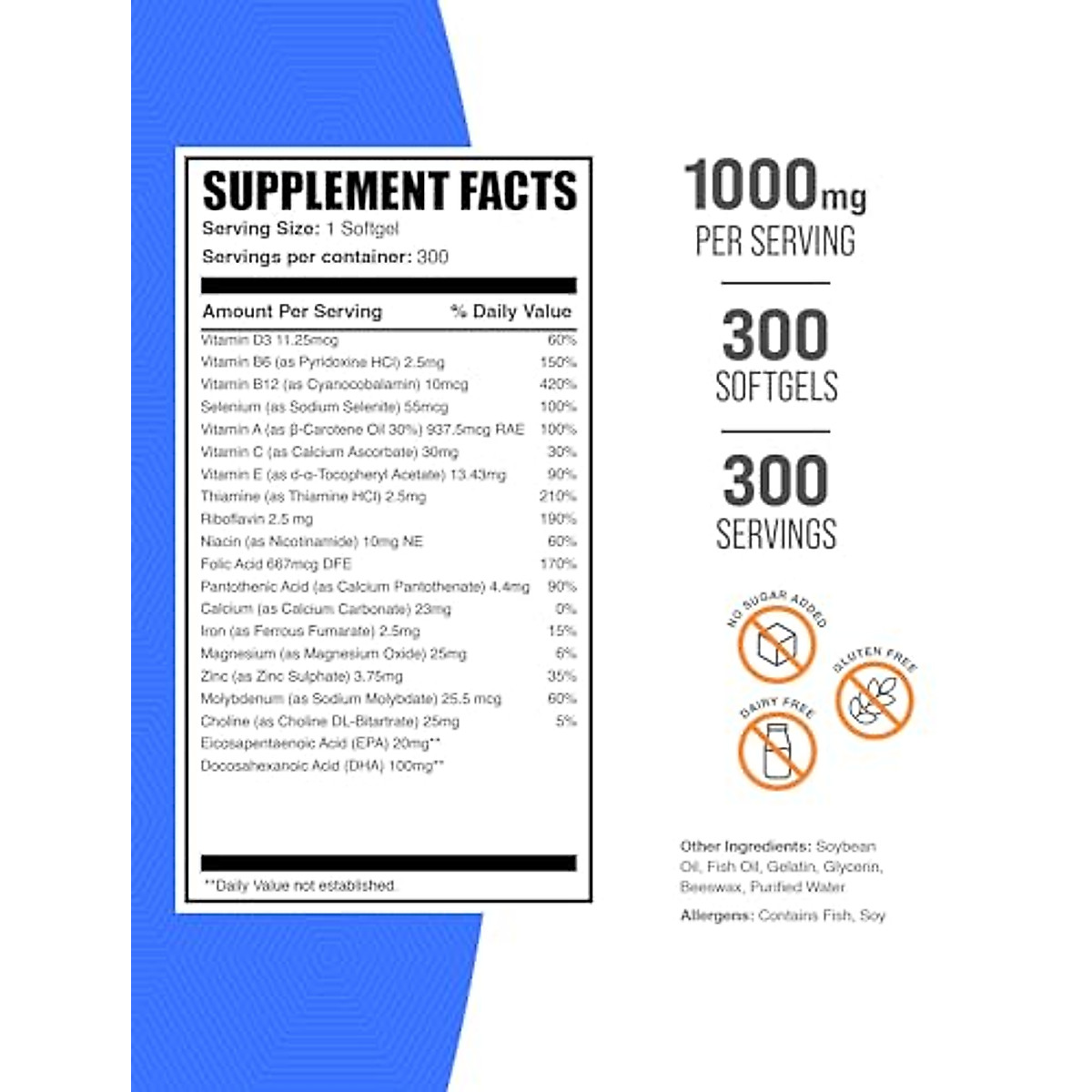 BulkSupplements.com Multivitamin for Women Softgels - Women's Multivitamin with Iron, Multimineral Supplement, with Fish Oil - Gluten Free, 1 Softgel per Serving, 300 Count (Pack of 1)
