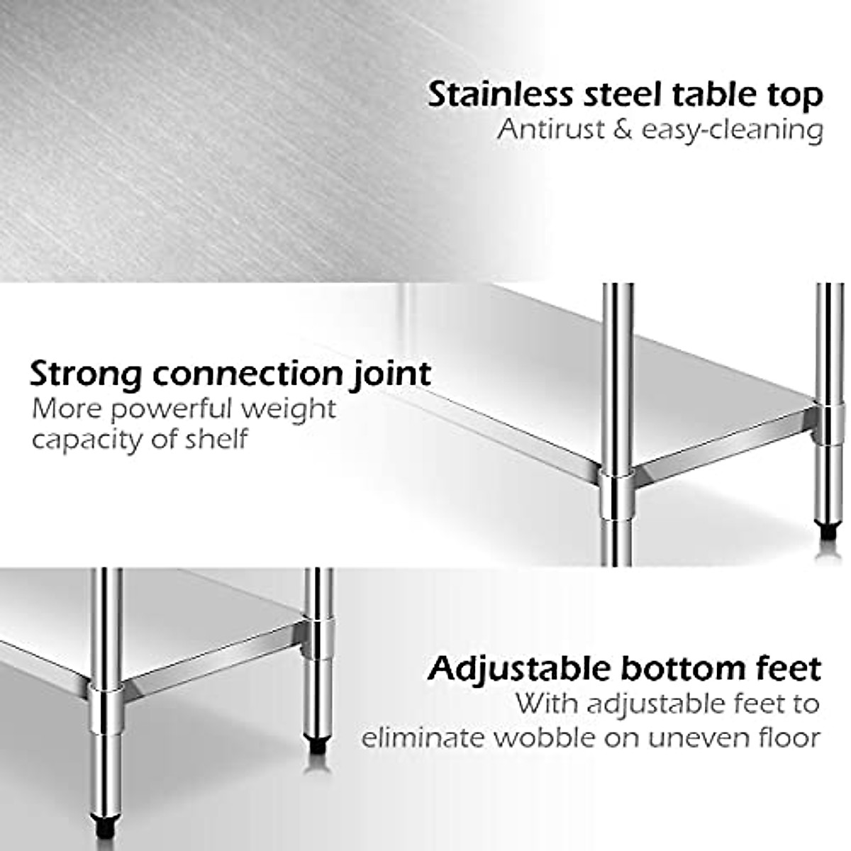 Giantex 36 x 24 Inches Stainless Steel Work Table, Commercial Kitchen Prep Work Table with Galvanized Shelf, Adjustable Plastic Feet, Heavy Duty Work Prep Table for Kitchen, Restaurant