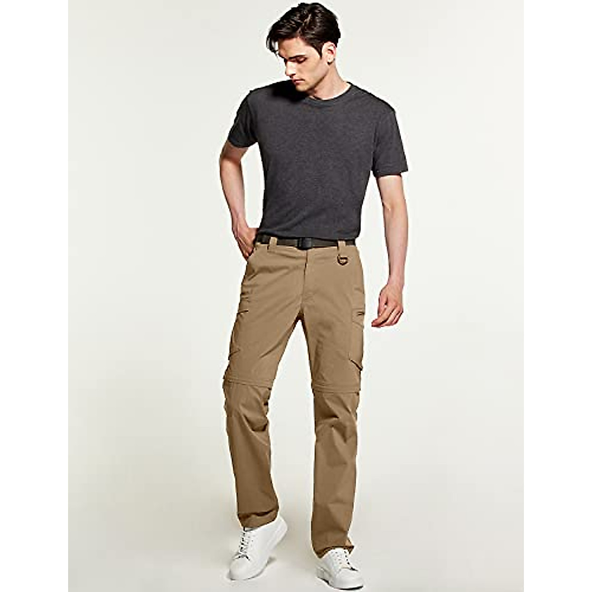 CQR Men's Convertible Cargo Pants, Water Resistant Hiking Pants, Zip Off Lightweight Stretch UPF 50+ Work Outdoor Pants, Lightweight Convertible Cargo Coyote, 32W x 30L