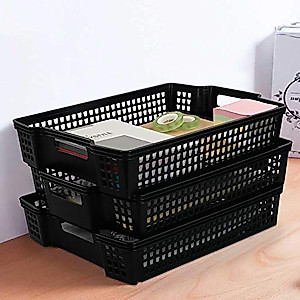 Anbers Black Plastic Storage Baskets, Stackable Office Organizer Trays, 6 Packs