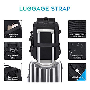 BANGE 45L Carry On Backpack, Weekender Travel Backpacks, 17.3 inch Laptop Back Pack Business Expandable Bag for Men and Women (Blake45L（with3cubes)) , Black-45l（with3cubes）