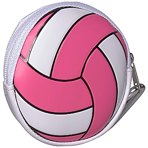Tandem Sport Volleyball Coin Purse - White & Pink Volleyball Themed Wallet with Zipper Closure - Volleyball Gift Ideas - Gifts for Volleyball Players - Volleyball Accessories - Girls Volleyball Gifts