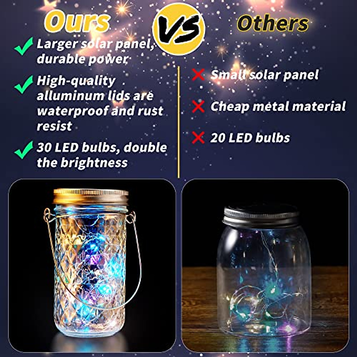 20 Sets Solar Mason Jar Lights 30 LED Fairy Lights with Jar Lid Waterproof Lantern String Lights with 20 Hangers for Outdoor Yard Patio Lawn Garden Wedding Decoration Christmas, Jars Not Included