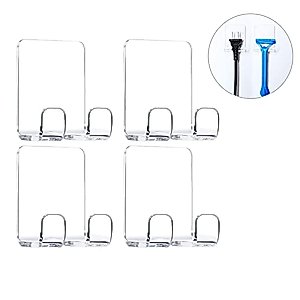 JWCE. Razor Holder Hooks Shower Hook with Acrylic Adhesive for Razor Bathroom Kitchen Organizer for Razor Plug Towel (Clear-4pcs)