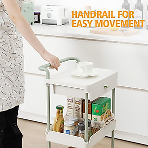 TOOLF Rolling Storage Cart with Drawer, 3 Tier Rolling Utility Cart with Tabletop, Rolling Cart Organizer for Teacher Craft Baby Nursery, Utility Cart for Kitchen Bathroom Bedside Office