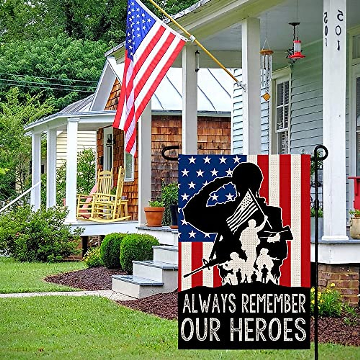 CROWNED BEAUTY Memorial Day Soldier Garden Flag 12x18 Inch Double Sided Always Remember Our Heroes 4th of July Patrioctic American Independence Outside Yard Decor