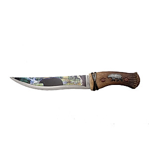 'Blade of the Bear' Rustic Black Bear Decorated Fixed Knife and Holder Set - Intricate Metal Detailing - Majestic Rustic Cabin Decor - 9.75 Inches Long