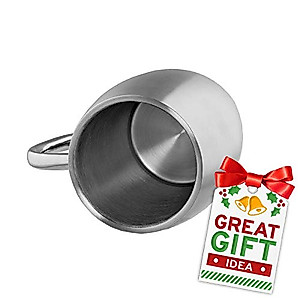 Stainless Steel Coffee Mugs with Lid ( Set of 2 ) - 14 oz Double Walled Steel Coffee Glasses with Lid & Handle - Coffee to Go, Travel, Outdoor, Camping - Vacuum, Shatterproof, Durable Coffee Mug