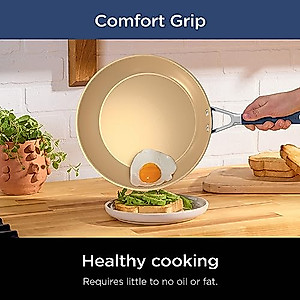 Ninja Extended Life Ceramic 10.25" Fry Pan with Comfort Grip, Nonstick Fry Pans, Pots, PTFE Free, Healthy Cooking, Oven Safe, Dishwasher Safe, All Stovetops & Induction Compatible, Navy Blue, CW40026