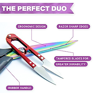 HOMENGG Premium Fabric Scissors for Cutting Clothes 9.5 inches, Ultra Sharp Fabric Scissors Sewing Titanium Coated Forged Stainless Steel Tailor Scissors with Thread Cutter (Red/Black)