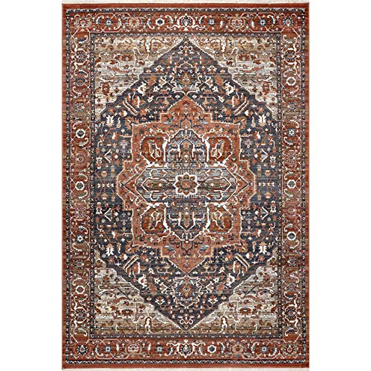 nuLOOM Oliveira Floral Medallion Fringe Area Rug, 5' 3" x 7' 7", Red