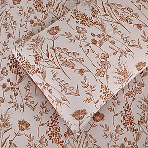 YINFUNG Flower Duvet Cover Fall Floral Embroidered Burnt Orange Terracotta Rust White Queen Spring Wildflower Botanical Jacquard Textured 3 Pieces Autumn Bedding Set Country