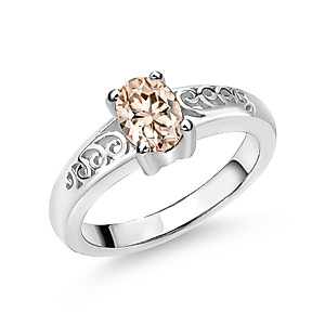 Gem Stone King 0.65 Ct Oval Peach Morganite 925 Sterling Silver Women's Ring (Size 5)