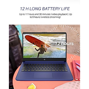 HP 2023 Newest 14 Inch Laptop Students Business, Intel Quad-Core Processor, 8GB RAM, 192GB Storage(64GB eMMC+128GB Micro SD), 12H Battery Life, Webcam, HDMI, WiFi, Win 11 S, Bundle with JAWFOAL