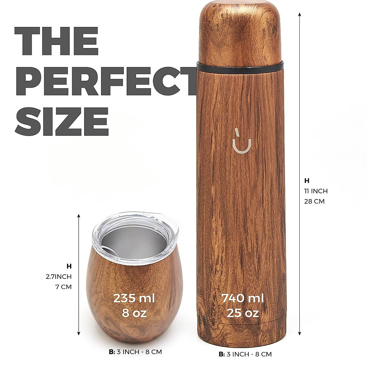 BALIBETOV Complete Yerba Mate Set - Modern Mate Gourd, Thermos, Bombilla and Cleaning Brush Included - All Premium Quality 304 18/8 Stainless Steel (Wood)