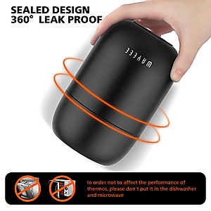 WayEee Food Containers for Hot Food Insulated Food Jar, Vacuum Bento Box Lunch Containers 16 oz for Kids Adults, Airtight Stainless Steel Soup Containers with Spoon, for School, Travel, Picnic - Black