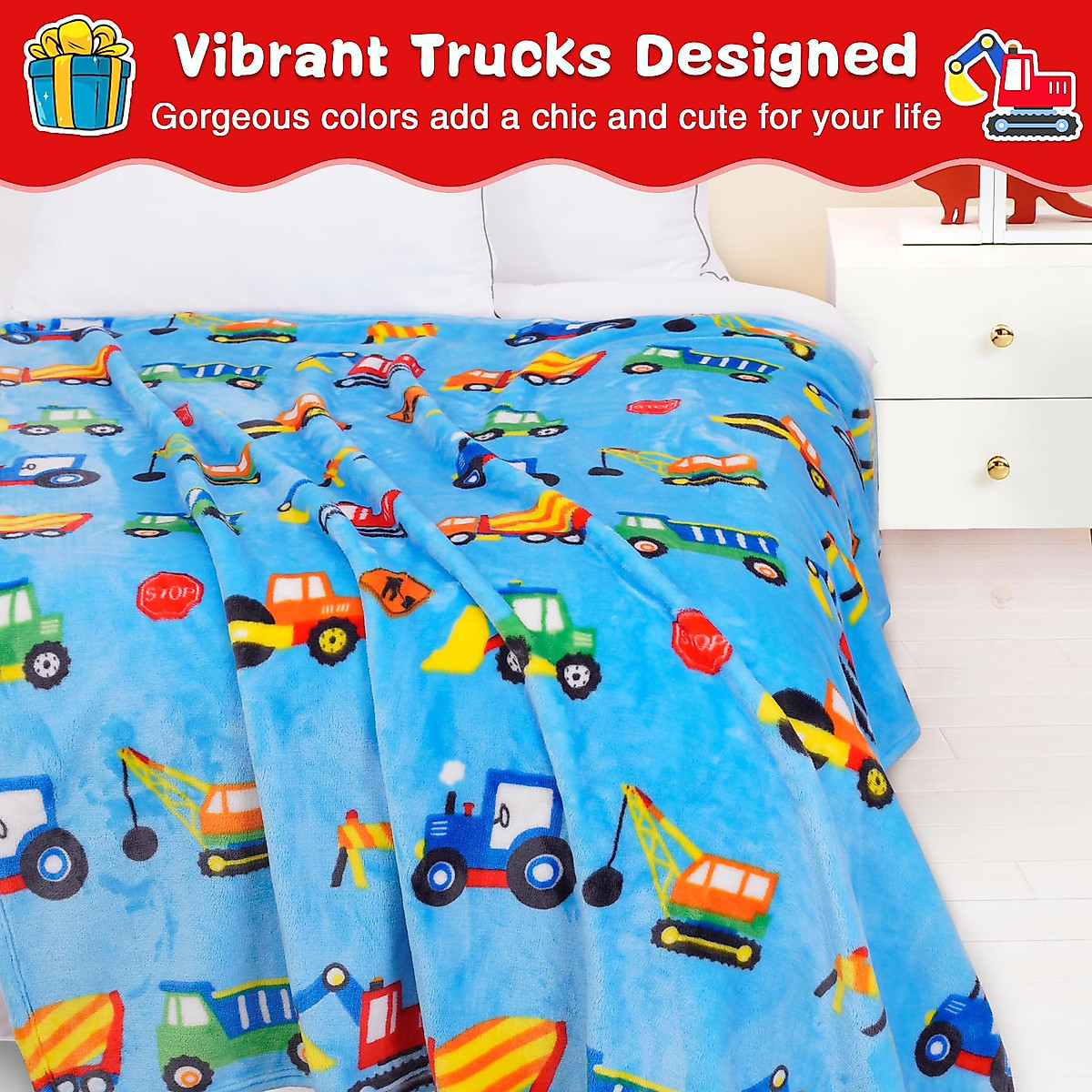 Lukeight Toddler Blanket for Boys and Girls, Plush Thick Kids Baby Blanket for Crib Stroller, Birthday Gifts for Teens (Construction, 50x60 Inches)