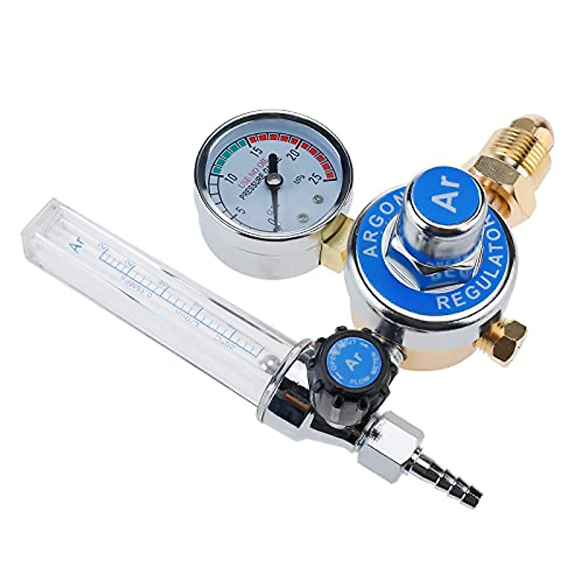 Argon Regulator CO2 Regulator Gas Welder Welding Regulator with Flowmeter 0-25 L/MIN and 0-25 MPA Pressure Gauge CGA580 Inlet Connection for TIG Welder MIG Welding