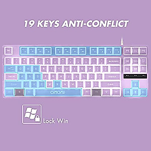 Gaming Keyboard and Mouse Purple Keyboard with White Backlit,CHONCNHOW 87keys LED Keyboard and Mic 3600DPI Wired 19-Keys No Conflict for Windows/Mac/Games（PurpleI，lluminated Key）