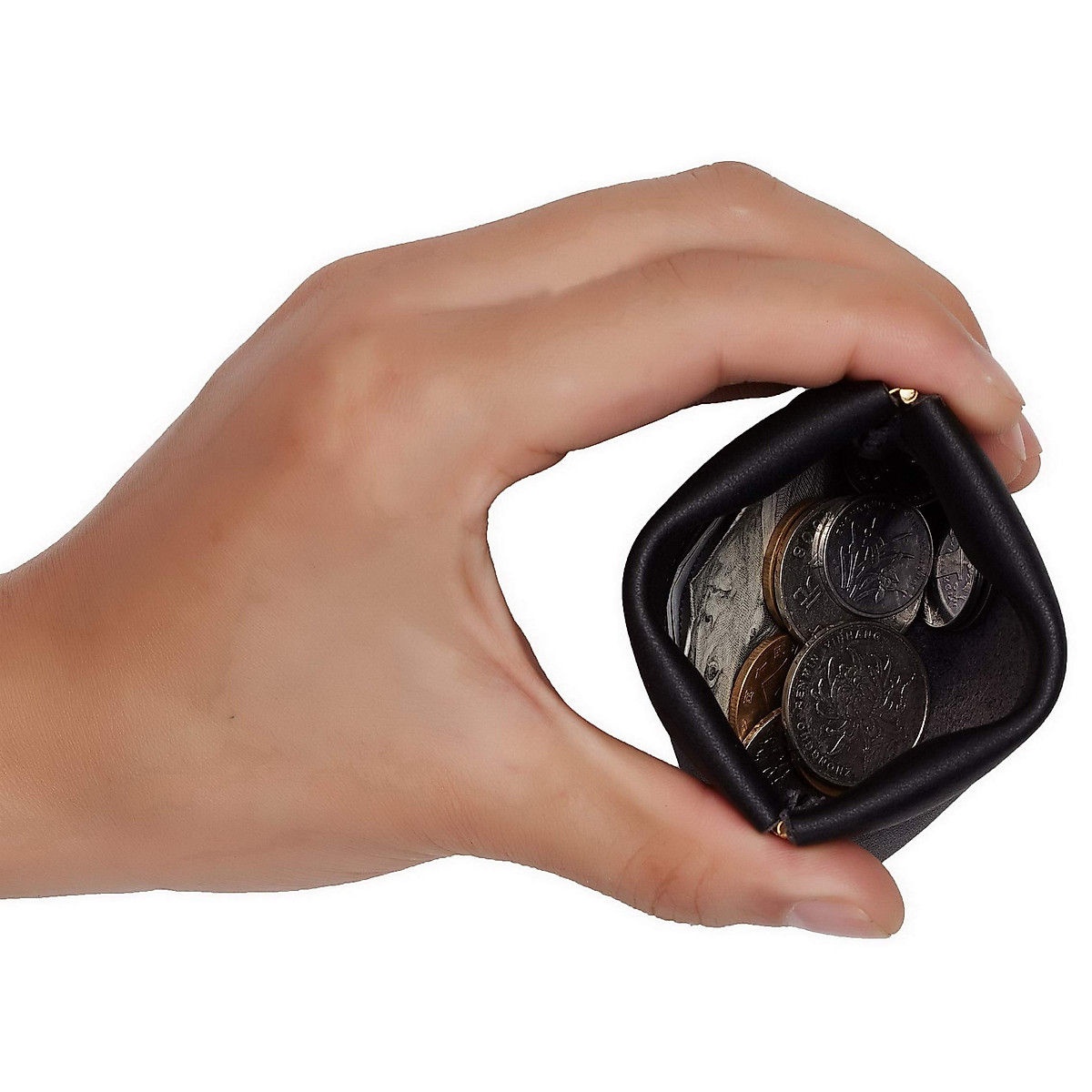 Travelambo Leather Squeeze Coin Purse Pouch Change Holder For Men & Women 2 pcs set (Black)