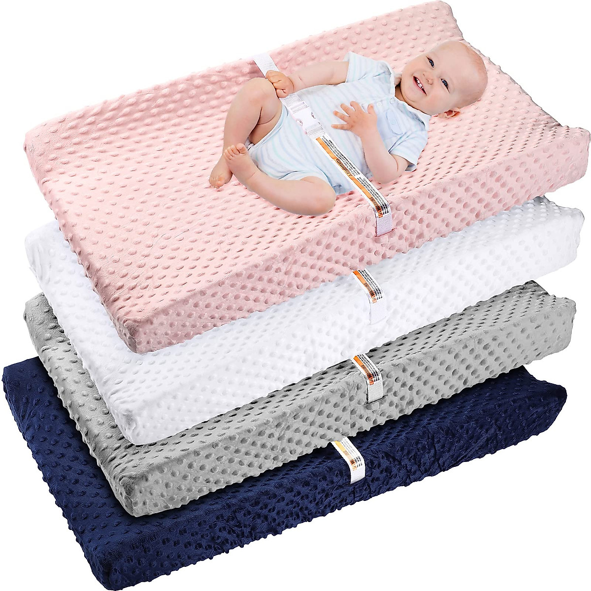 4 Pack Changing Pad Cover Soft Dots Plush Changing Table Covers Breathable Changing Table Sheets Cover Wipeable Changing Pad Covers Suit for Baby Boy and Baby Girl