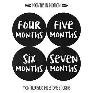 Months In Motion Baby Monthly Milestone Stickers - First Year Set of Baby Month Stickers for Newborn Photo Keepsakes (Gender Neutral - Boy or Girl Set of 20)