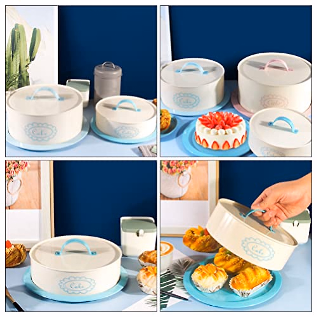 Metal Cake Carrier Cake Server with Lid Cake Cover Cake storage Tin Sweet Stuff Cake Holder Cream Dessert Carrier for Kitchen Countertop Cake Storage Container with Handle