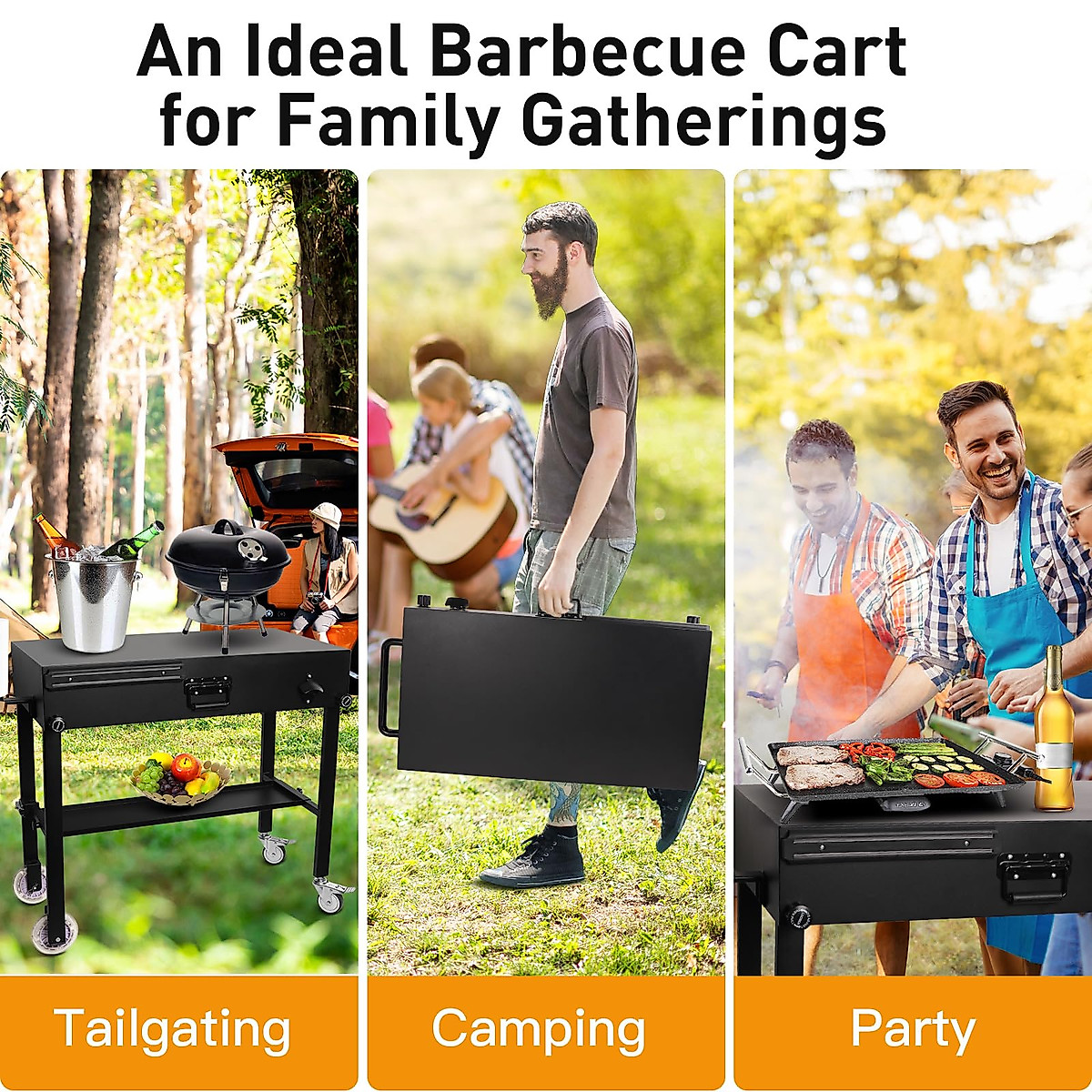 Outafurnia Outdoor Grill Table Stand, Folding Grill Carts, Portable Blackstone Griddle Stand with Shelf,Stable Outdoor Cooking Prep Table with Wheels for BBQ, Camping and Parties